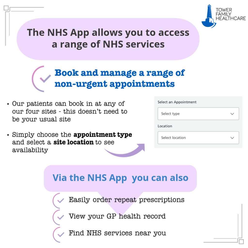 Booking an appointment via the NHS App – Tower Family Healthcare